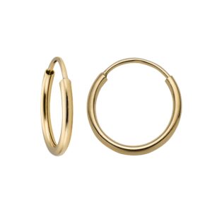 high polish 14k gold 1mm endless closure hoop earrings (12mm)