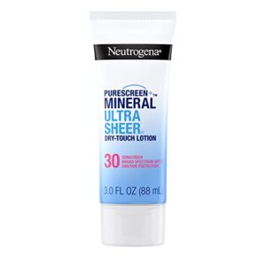 neutrogena mineral ultrasheer dry-touch spf 30 sunscreen lotion, water-resistant broad-spectrum uva/uvb protection, skin nourishing, lightweight with vitamin e, oxybenzone-free, 3.0 fl. oz