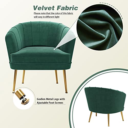 Andeworld Velvet Accent Chair, Upholstered Modern Single Sofa Side Chair,Comfy Barrel Club Living Room Armchair with Golden Metal Legs for Bedroom Living Reading Room Office, Green