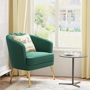 Andeworld Velvet Accent Chair, Upholstered Modern Single Sofa Side Chair,Comfy Barrel Club Living Room Armchair with Golden Metal Legs for Bedroom Living Reading Room Office, Green