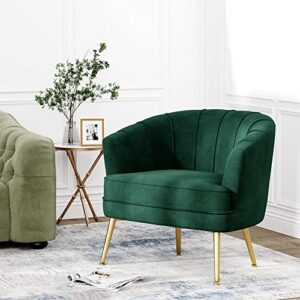 Andeworld Velvet Accent Chair, Upholstered Modern Single Sofa Side Chair,Comfy Barrel Club Living Room Armchair with Golden Metal Legs for Bedroom Living Reading Room Office, Green