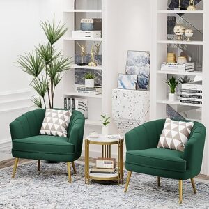 Andeworld Velvet Accent Chair, Upholstered Modern Single Sofa Side Chair,Comfy Barrel Club Living Room Armchair with Golden Metal Legs for Bedroom Living Reading Room Office, Green