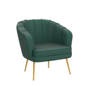 Andeworld Velvet Accent Chair, Upholstered Modern Single Sofa Side Chair,Comfy Barrel Club Living Room Armchair with Golden Metal Legs for Bedroom Living Reading Room Office, Green