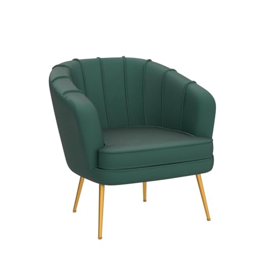 Andeworld Velvet Accent Chair, Upholstered Modern Single Sofa Side Chair,Comfy Barrel Club Living Room Armchair with Golden Metal Legs for Bedroom Living Reading Room Office, Green