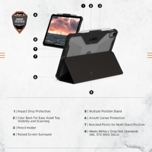 UAG Designed for iPad 10.9” 10th Gen 2022 Case Plyo Clear Black/Ice with Adjustable Stand and Pencil Holder Rugged Lightweight Impact Resistant Soft Core Protective Folio Cover by URBAN ARMOR GEAR