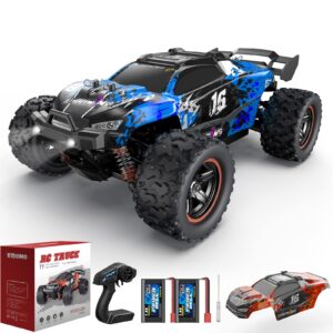 kidomo 1:18 scale brushless rc car - 60km/h all terrain high-speed & off-road remote control car with 2 rechargeable batteries hobby monster car 4wd rc truck gifts for kids and adults, red (t1)