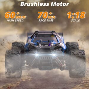 KIDOMO 1:18 Scale Brushless RC Car - 60KM/H All Terrain High-Speed & Off-Road Remote Control Car with 2 Rechargeable Batteries Hobby Monster Car 4WD RC Truck Gifts for Kids and Adults, Red (T1)