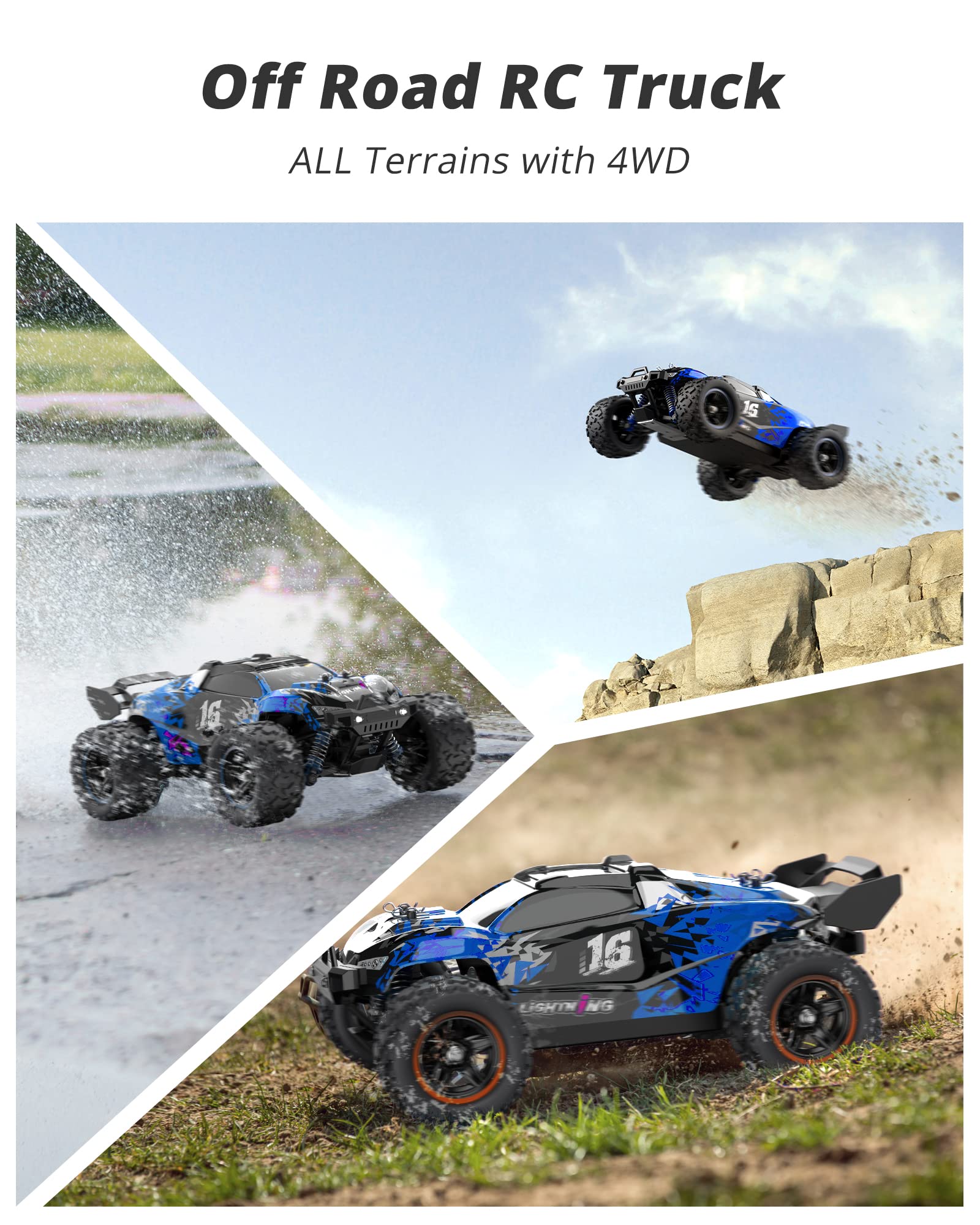 KIDOMO 1:18 Scale Brushless RC Car - 60KM/H All Terrain High-Speed & Off-Road Remote Control Car with 2 Rechargeable Batteries Hobby Monster Car 4WD RC Truck Gifts for Kids and Adults, Red (T1)