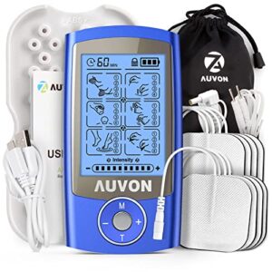 auvon rechargeable tens unit muscle stimulator, 24 modes 4th gen tens machine with 8pcs 2"x2" premium electrode pads for pain relief