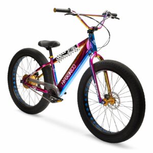 Hyper E-Ride BMX Fat Tire Electric Bike. 250w, 36v Battery, 26 X Inch Fat Tire Ebike with Pedal Assist, Single Speed, Front and Rear Disc Brakes, BMX Frame. Electric Bicycle for Adults. (Jet Fuel)