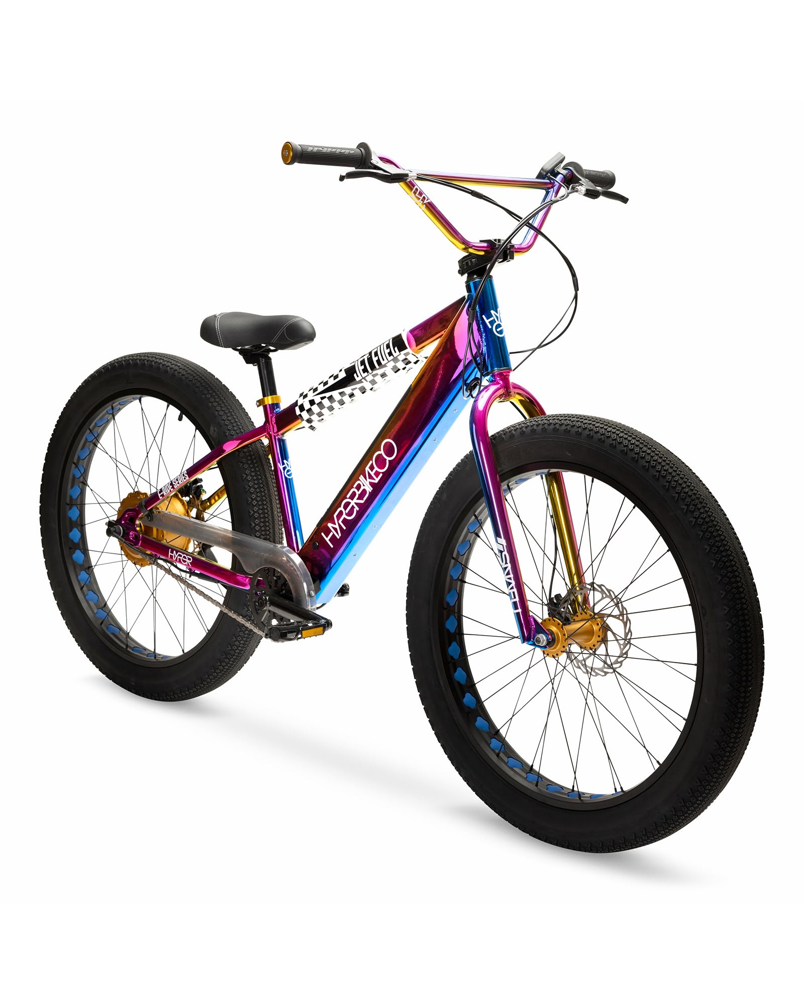 Hyper E-Ride BMX Fat Tire Electric Bike. 250w, 36v Battery, 26 X Inch Fat Tire Ebike with Pedal Assist, Single Speed, Front and Rear Disc Brakes, BMX Frame. Electric Bicycle for Adults. (Jet Fuel)