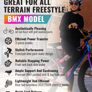 Hyper E-Ride BMX Fat Tire Electric Bike. 250w, 36v Battery, 26 X Inch Fat Tire Ebike with Pedal Assist, Single Speed, Front and Rear Disc Brakes, BMX Frame. Electric Bicycle for Adults. (Jet Fuel)