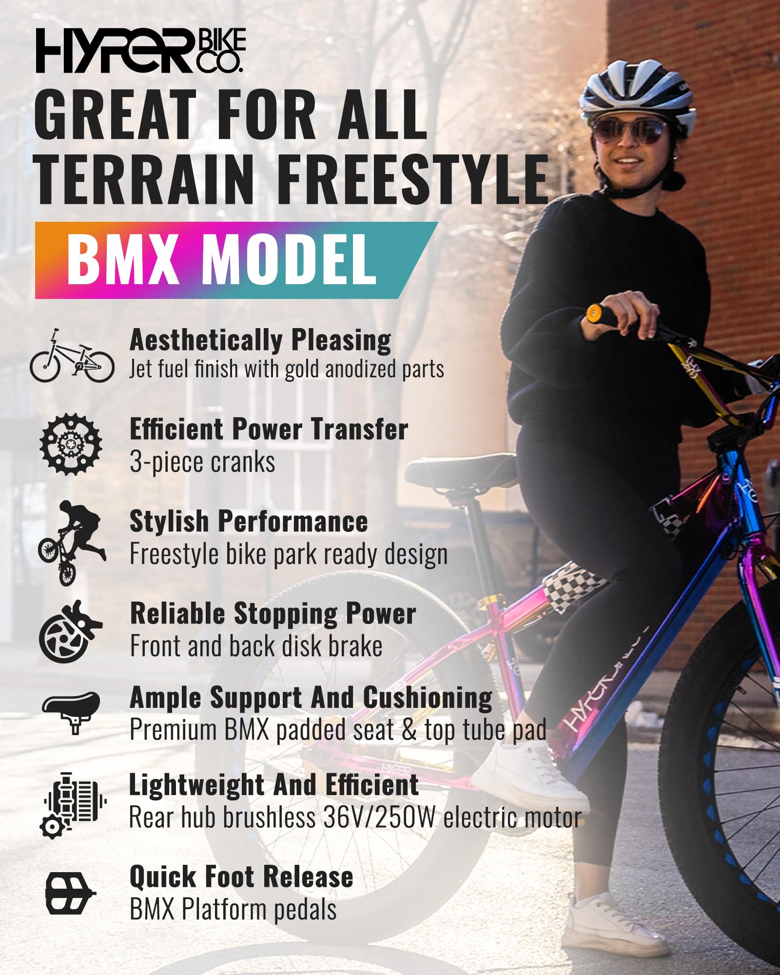 Hyper E-Ride BMX Fat Tire Electric Bike. 250w, 36v Battery, 26 X Inch Fat Tire Ebike with Pedal Assist, Single Speed, Front and Rear Disc Brakes, BMX Frame. Electric Bicycle for Adults. (Jet Fuel)