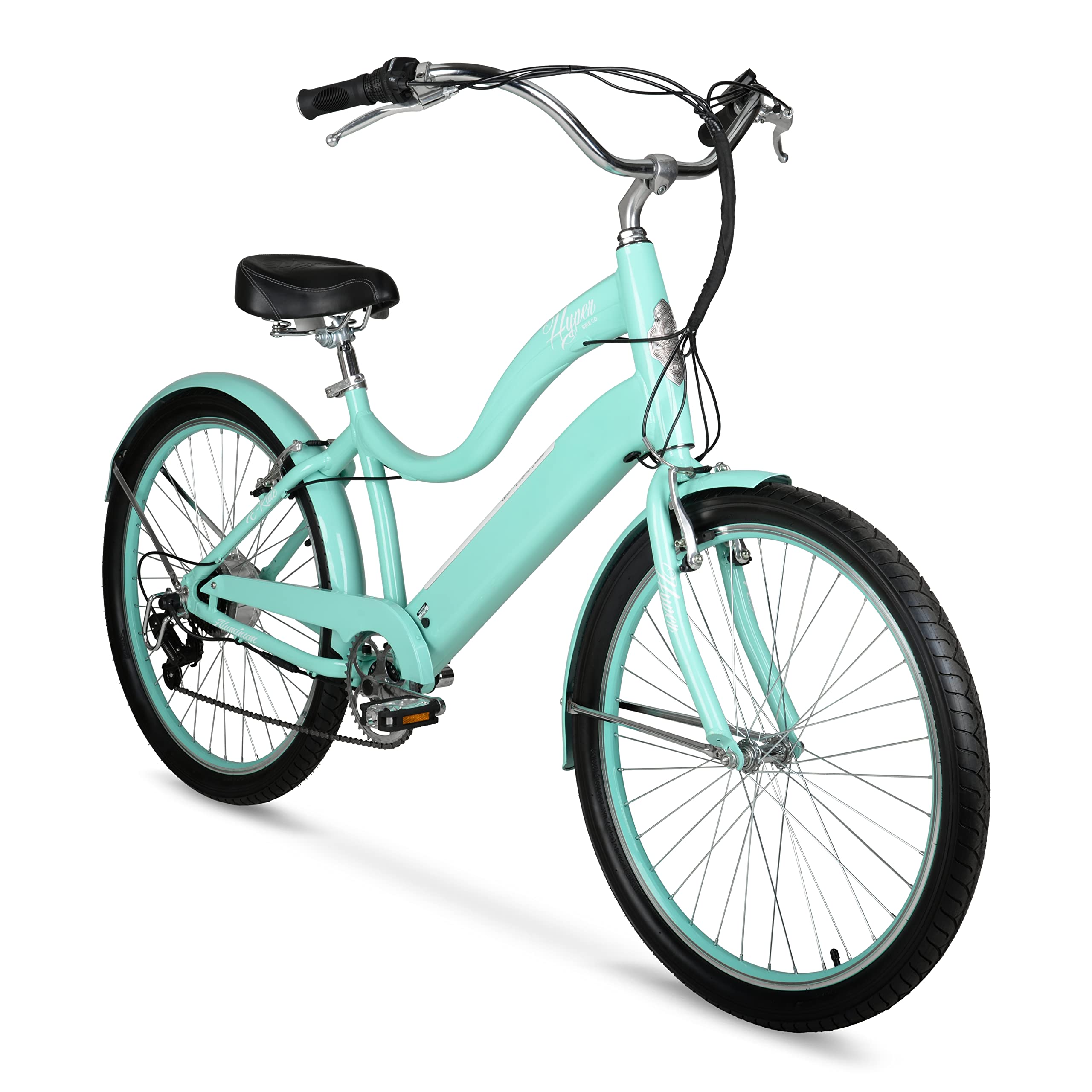 Hyper Bicycles E-Ride 26" Ladies 36V Electric Cruiser E-Bike with Pedal-Assist, 250W Motor, Turquoise