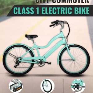 Hyper Bicycles E-Ride 26" Ladies 36V Electric Cruiser E-Bike with Pedal-Assist, 250W Motor, Turquoise