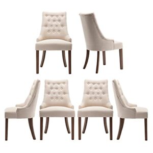 colamy wingback upholstered dining chairs set of 6, fabric side dining room chairs with tufted button, living room chairs for home kitchen- beige