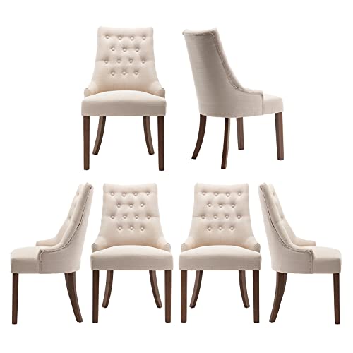 COLAMY Wingback Upholstered Dining Chairs Set of 6, Fabric Side Dining Room Chairs with Tufted Button, Living Room Chairs for Home Kitchen- Beige