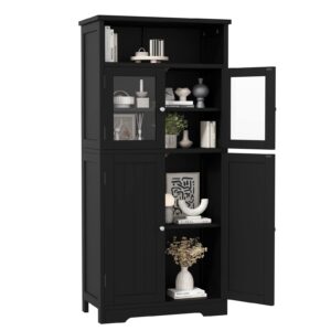 Irontar 50.4''H Bathroom Storage Cabinet, Bathroom Cabinet with Open Storage, Kitchen Pantry Cabinet with Doors for Living Room, Bathroom Floor Cabinet, Black CWG007B