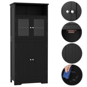 Irontar 50.4''H Bathroom Storage Cabinet, Bathroom Cabinet with Open Storage, Kitchen Pantry Cabinet with Doors for Living Room, Bathroom Floor Cabinet, Black CWG007B