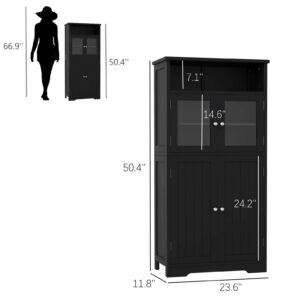 Irontar 50.4''H Bathroom Storage Cabinet, Bathroom Cabinet with Open Storage, Kitchen Pantry Cabinet with Doors for Living Room, Bathroom Floor Cabinet, Black CWG007B