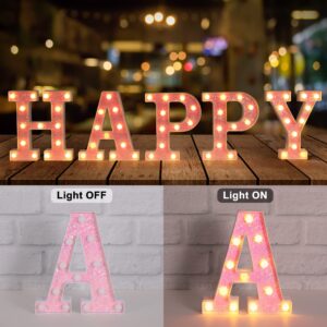 Foaky LED Letter Lights Sign Light Up Pink Letters Glitter Alphabet Letter Sign for Night Light Wedding/Birthday Party Battery Powered Christmas Lamp Girls Gifts Home Bar Decoration（R）