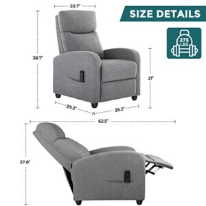 ZUNMOS Living Room Massage Single Fabric Sofa Adjustable Theater Padded Seat Backrest Winback Modern Recliner Bedroom Chair for Adults (Grey), 27.17D x 34.25W x 38.58H