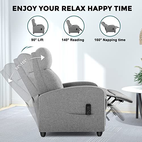 ZUNMOS Living Room Massage Single Fabric Sofa Adjustable Theater Padded Seat Backrest Winback Modern Recliner Bedroom Chair for Adults (Grey), 27.17D x 34.25W x 38.58H