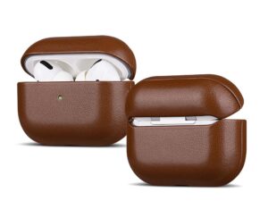 lopie brown leather case for airpods pro 2nd generation, handmade, 360-degree protection, lightning port access