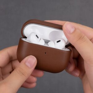 Lopie Brown Leather Case for AirPods Pro 2nd Generation, Handmade, 360-Degree Protection, Lightning Port Access