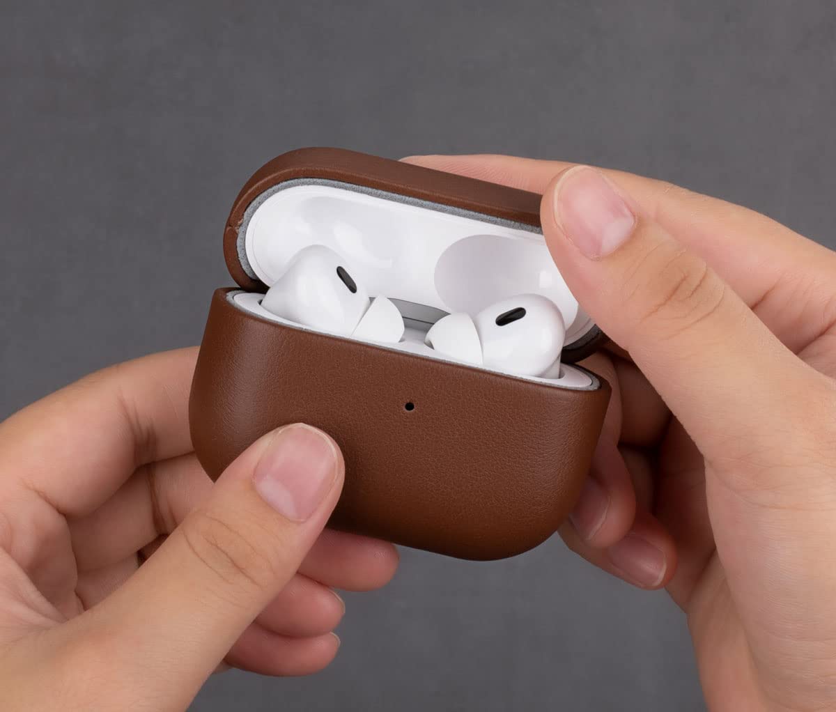 Lopie Brown Leather Case for AirPods Pro 2nd Generation, Handmade, 360-Degree Protection, Lightning Port Access