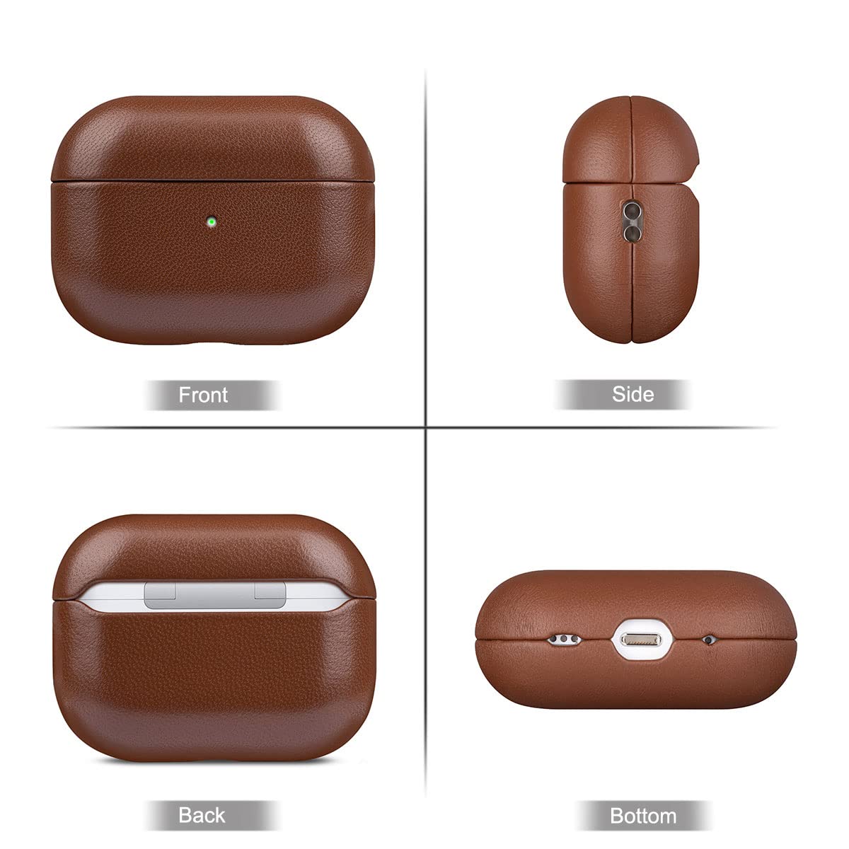 Lopie Brown Leather Case for AirPods Pro 2nd Generation, Handmade, 360-Degree Protection, Lightning Port Access