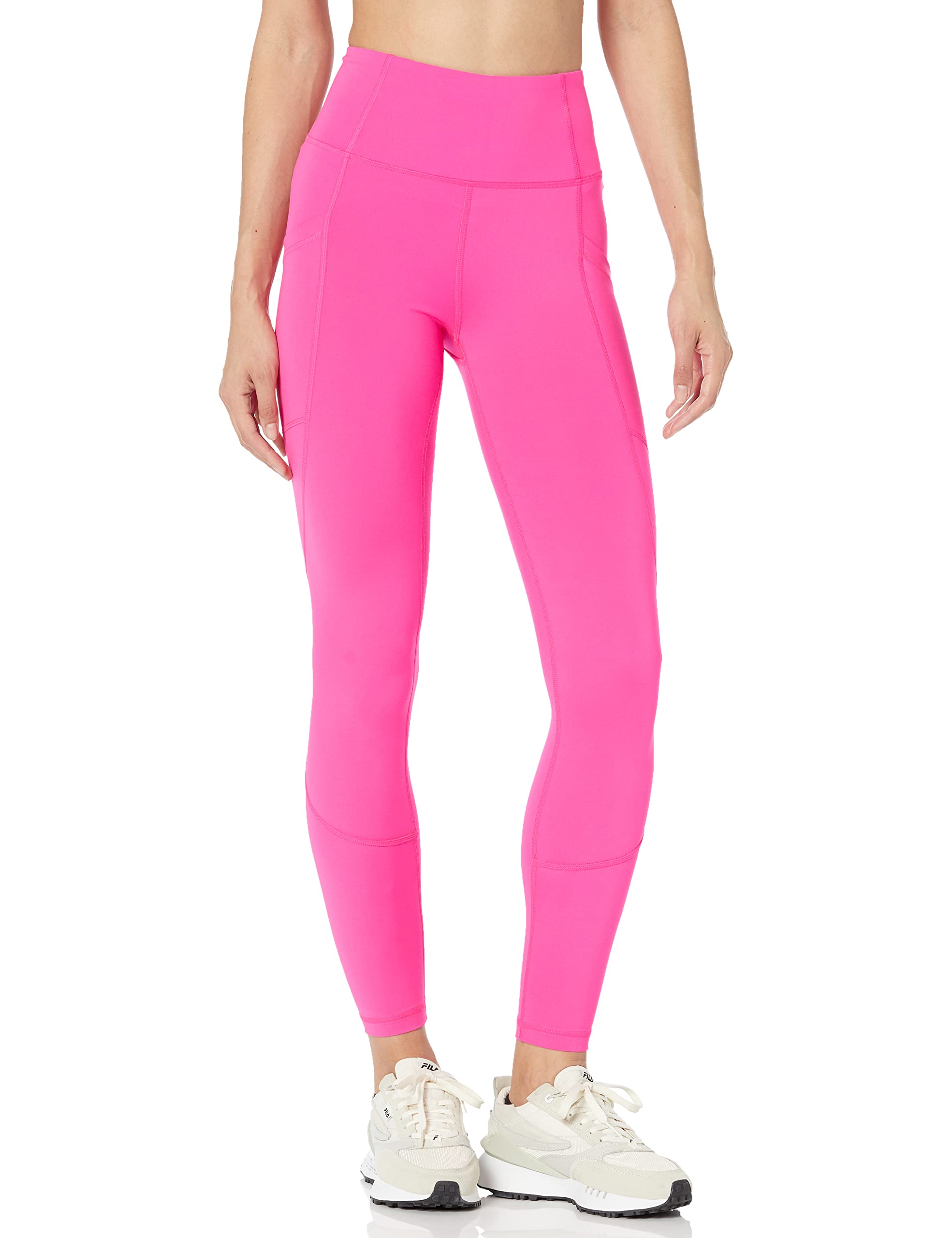 Amazon Essentials Women's Active Sculpt High Rise Full Length Legging with Pockets (Available in Plus Size), Neon Pink, Medium