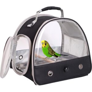 bird travel carrier, portable small bird parrot parakeet carrier with standing perch and stainless steel tray, side access window collapsible