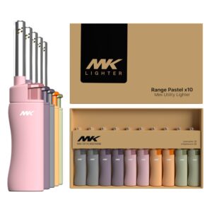 mk lighter 10pcs candle lighters, windproof flame, ideal as lighters for candle, bbq lighters, camping lighters, outdoor lighters, butane refillable lighters, multipurpose lighters (3bl pastel)