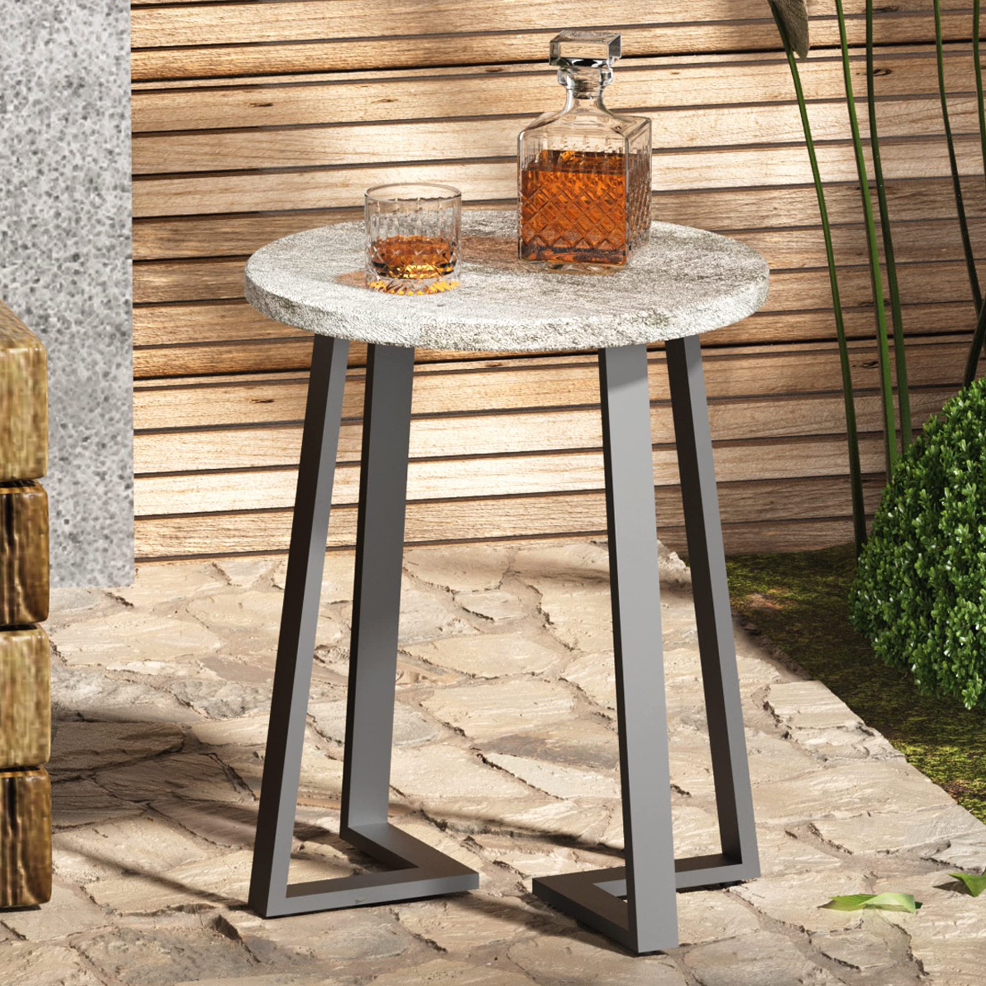 ODIKA Round Mod Concrete Side Table - Small End Table Plant Stand for Living Room Bedroom or Patio