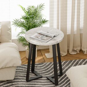 ODIKA Round Mod Concrete Side Table - Small End Table Plant Stand for Living Room Bedroom or Patio