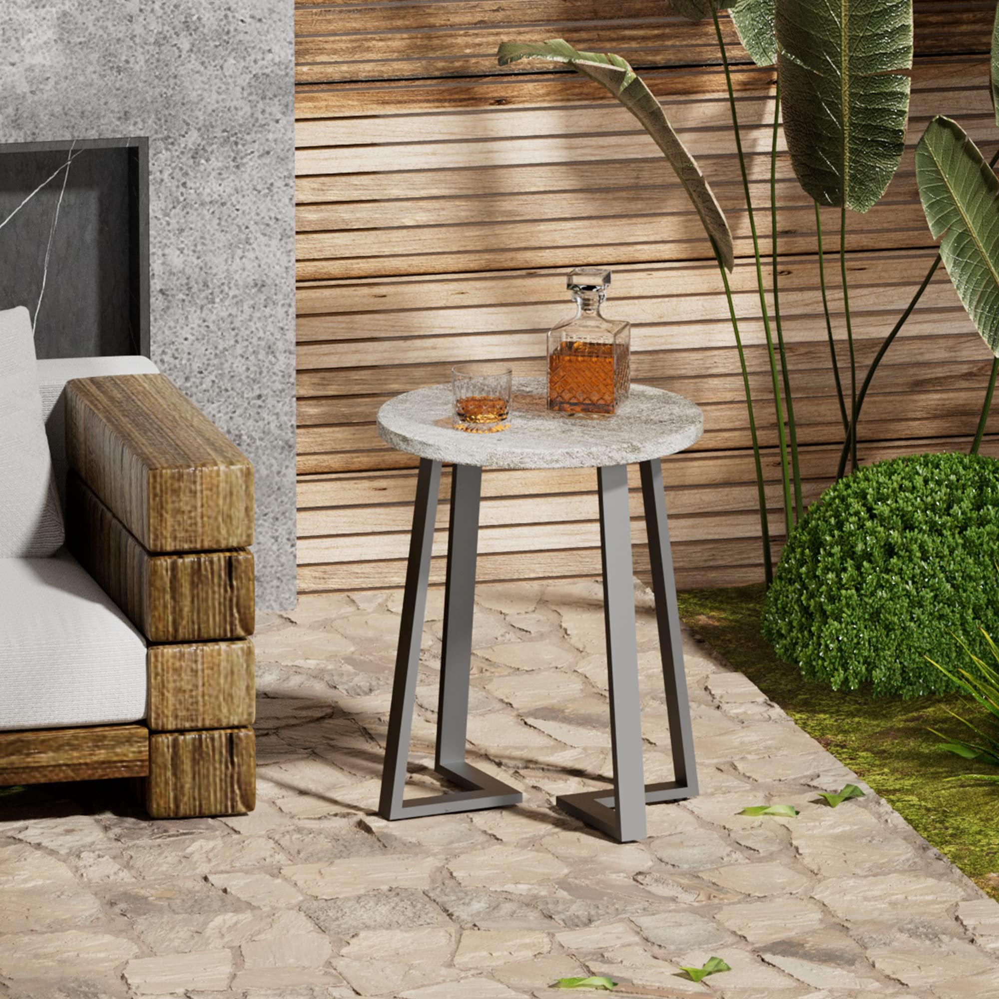 ODIKA Round Mod Concrete Side Table - Small End Table Plant Stand for Living Room Bedroom or Patio