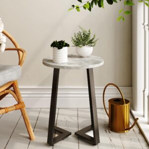 ODIKA Round Mod Concrete Side Table - Small End Table Plant Stand for Living Room Bedroom or Patio