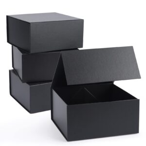 giftgarden 4-pack 8”x8”x4” black gift boxes with magnetic lids, square collapsible gift wrap box magnet clourse for presents, mothers day, birthday, wedding, bridesmaid groomsman proposal box