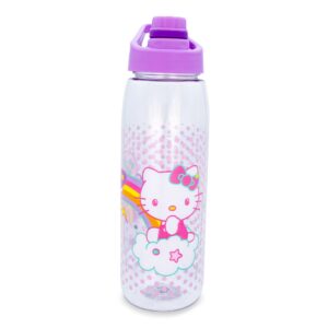 silver buffalo sanrio hello kitty and joey mouse rainbow plastic water bottle with screw-top lid | bpa-free plastic sports jug with leakproof lid | holds 28 ounces