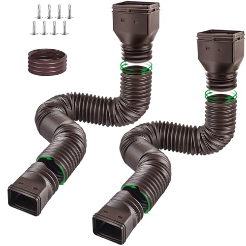 Gutter Downspout Extensions, 2 Pack Flexible Rain Gutter Downspout Extenders, Drain Downspout Extender for House Gutter Splash Block, Drainage Pipe Connector from 21"-70" - Brown