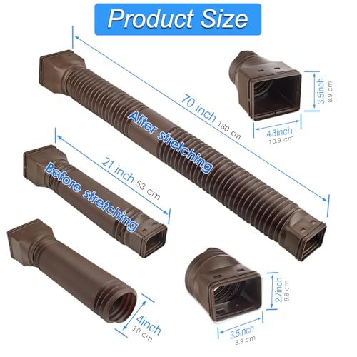 Gutter Downspout Extensions, 2 Pack Flexible Rain Gutter Downspout Extenders, Drain Downspout Extender for House Gutter Splash Block, Drainage Pipe Connector from 21"-70" - Brown