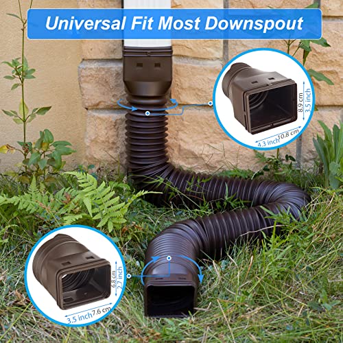 Gutter Downspout Extensions, 2 Pack Flexible Rain Gutter Downspout Extenders, Drain Downspout Extender for House Gutter Splash Block, Drainage Pipe Connector from 21"-70" - Brown