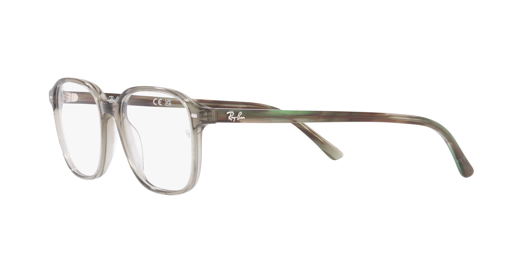 Ray-Ban RX5393 Leonard Square Prescription Eyewear Frames, Transparent Green/Demo Lens, 49 mm