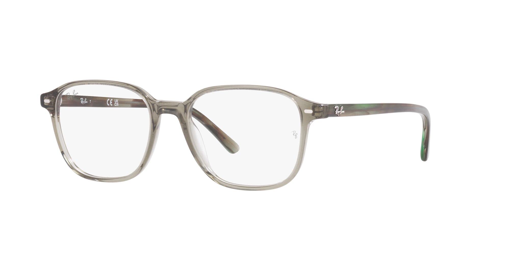 Ray-Ban RX5393 Leonard Square Prescription Eyewear Frames, Transparent Green/Demo Lens, 49 mm