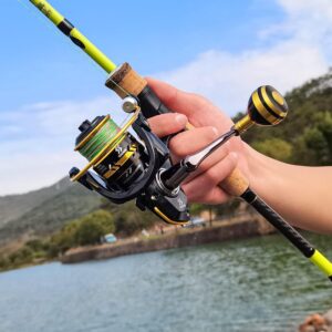 Sougayilang Fishing Rod and Reel Combo, Stainless Steel Guides Fishing Pole with Spinning Reel Combo for Saltwater and Freshwater-yellow-6.9ft and 3000