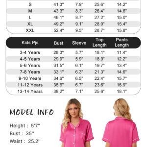 Schbbbta Satin Pajamas for Womens, 2 Pcs Sleepwear Short Sleeve Silk Satin Pajama Outfit for Girls, Hot Pink, US L