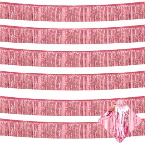 6 pack 10 feet foil fringe garland metallic tinsel streamers banner wall hanging curtain backdrop for parade floats, bachelorette, wedding, birthday, halloween, christmas party decorations(pink)