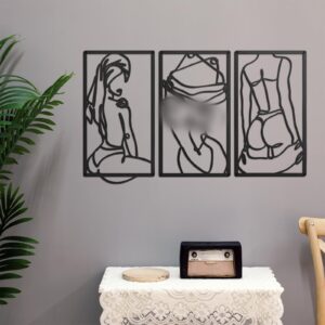 3 pcs modern minimalist wall decor abstract line art wall decor woman body shape art print decor line drawing metal wall art for living room bedroom wall (black,classic style)