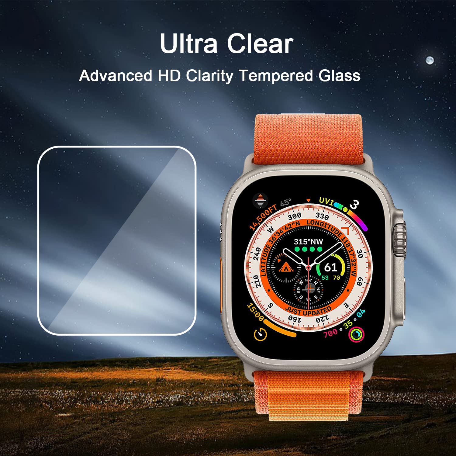 Ailun for Apple Watch Ultra 2/Ultra Screen Protector [49mm], Tempered Glass Film, Anti-Scratch, High Definition, Touch Sensitive[3 Pack][Clear]